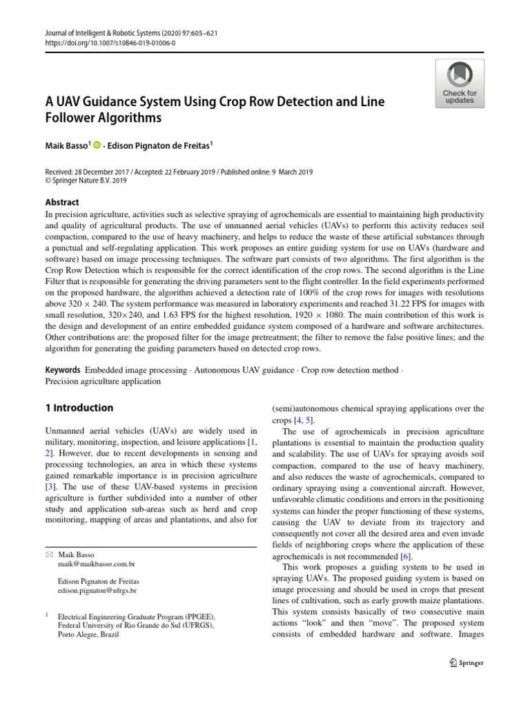 A UAV Guidance System Using Crop Row Detection and Line | PDF A UAV Guidance System Using Crop Row Detection and Line | PDF