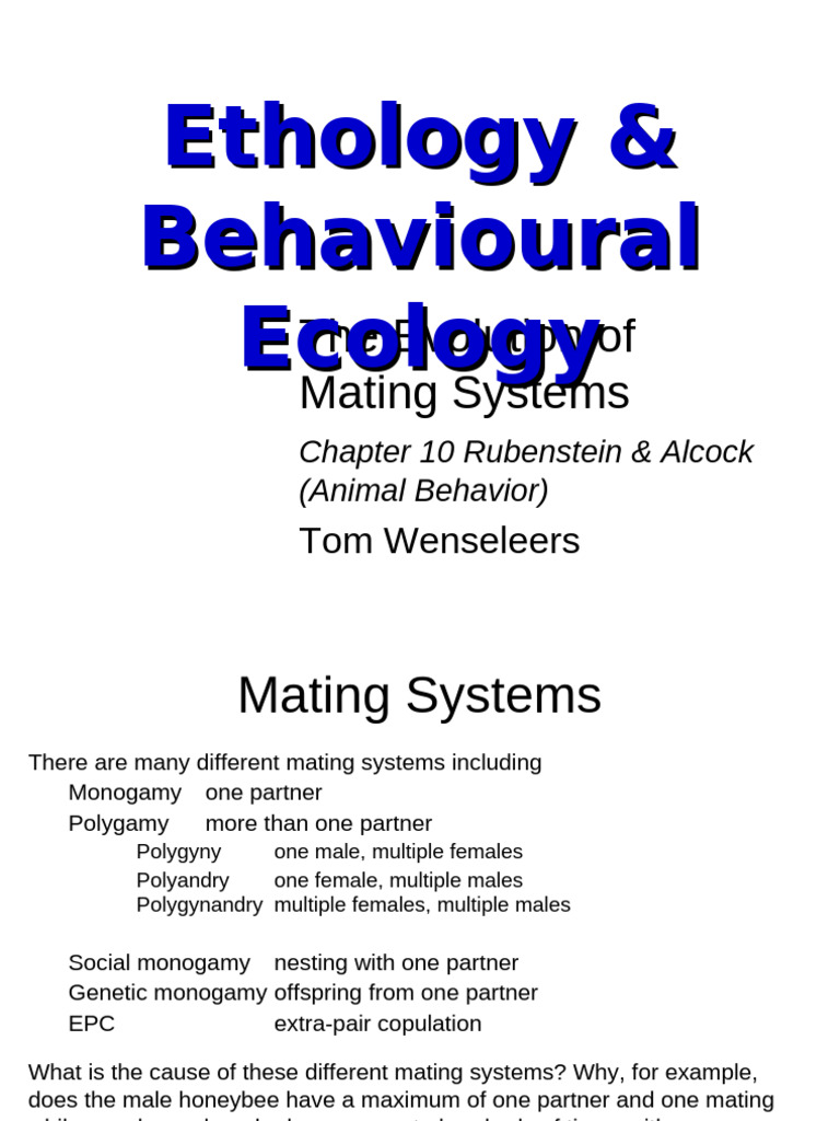 Lesson 3 Ethology Behavioural Ecology Mating Systems 1 Pdf