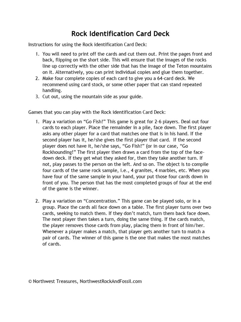 Types of Rocks Card Deck Explanation | PDF
