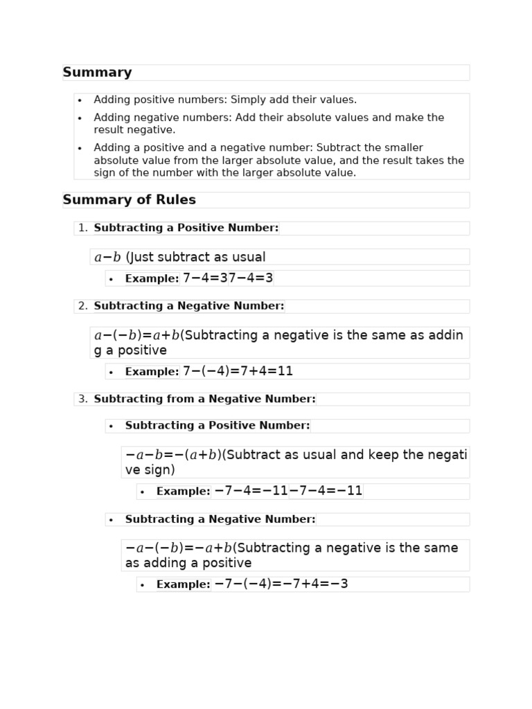 Rules For Dealing With Negative Numbers | PDF
