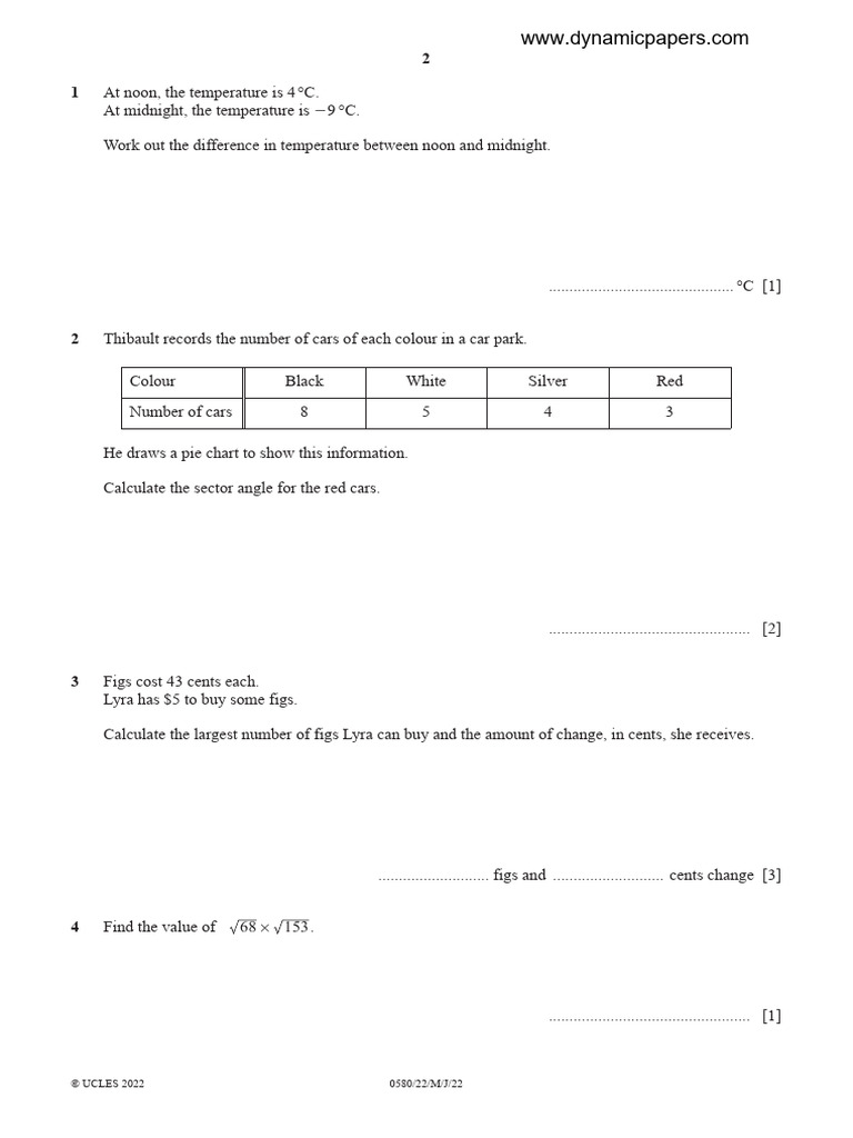 2 1 at Noon, The Temperature Is 4 °C.: 0580/22/M/J/22 © UCLES 2022 | PDF