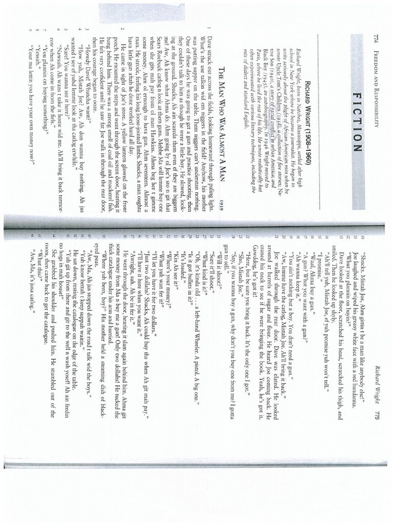 Richard Wright, The Man Who Was Almost a Man | PDF