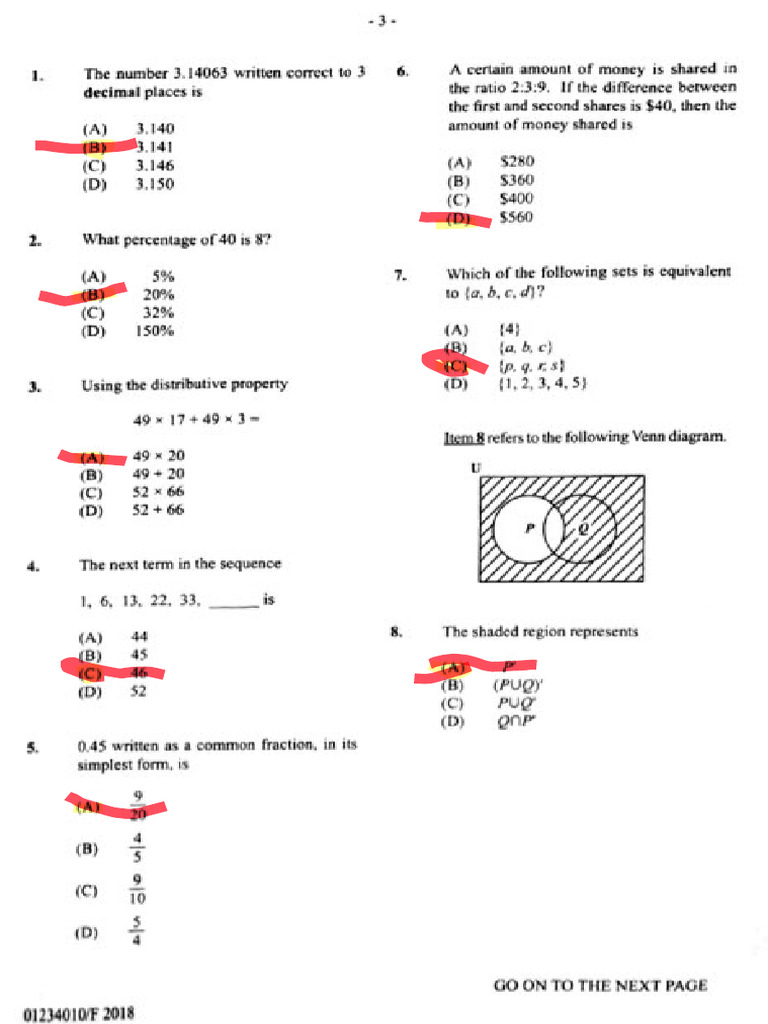 CSEC Mathematics P1 2018 | PDF