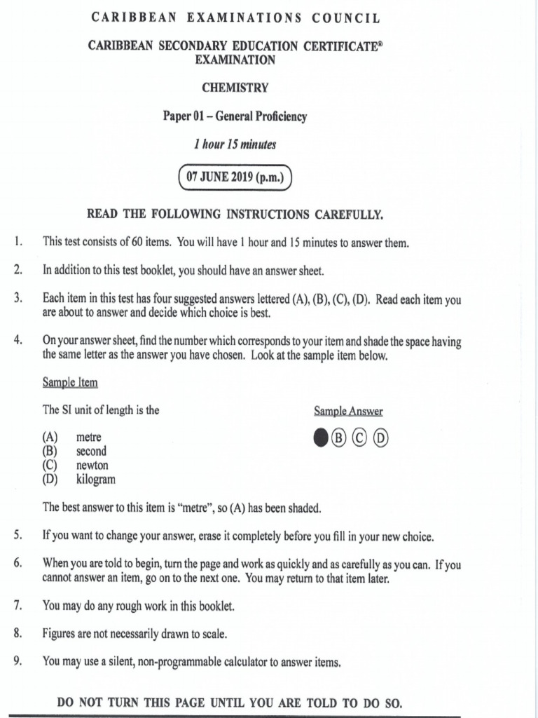 CSEC Chemistry P1 2019 | PDF