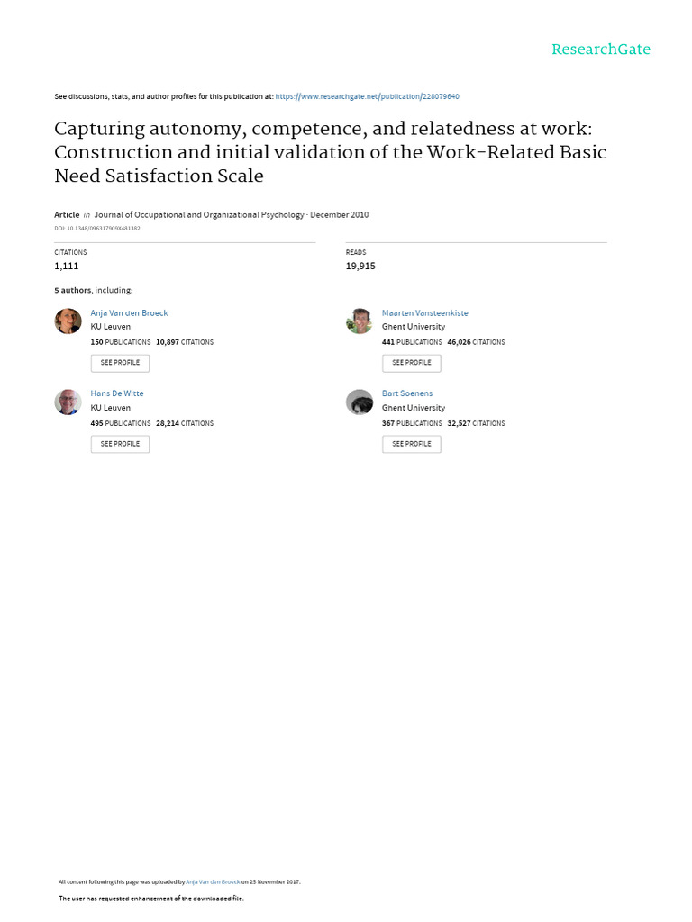 Capturing Autonomy Competence and Relatedness at W | PDF | Self ...