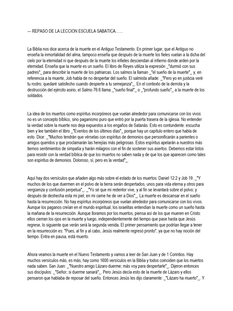 Repaso de La Leccion Escuela Sabatica | PDF