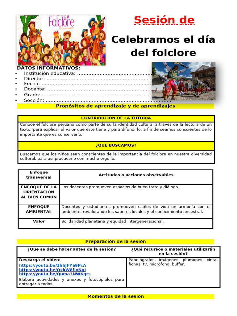 5º Grado Dia 3 Tut. Celebramos El Día Del Folclore | PDF