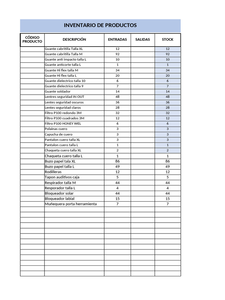 Inventario Epp Entrada y Salida | PDF