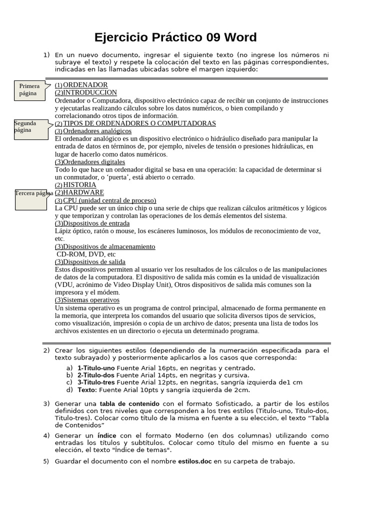 Ejercicio Práctico de Word | PDF | Periférico | Unidad Central de procesamiento