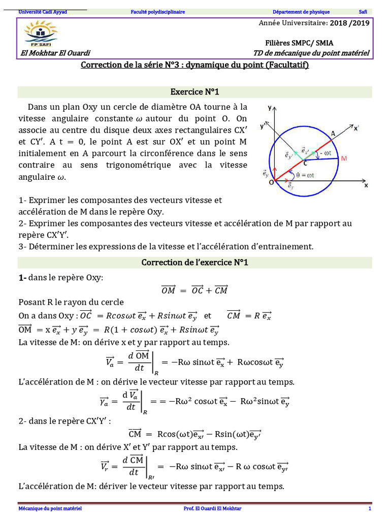 118 Exercices Corriges Mecanique Du Point SMPC Smia s1 Dynamique Du Point | PDF