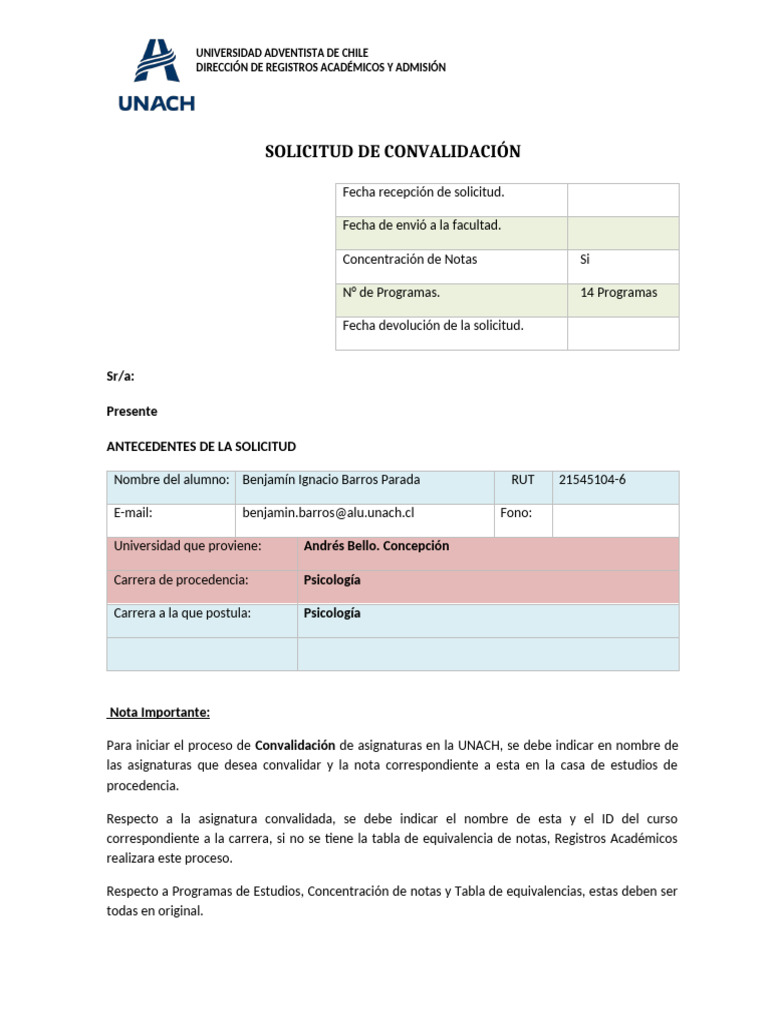 Formulario Convalidación | PDF