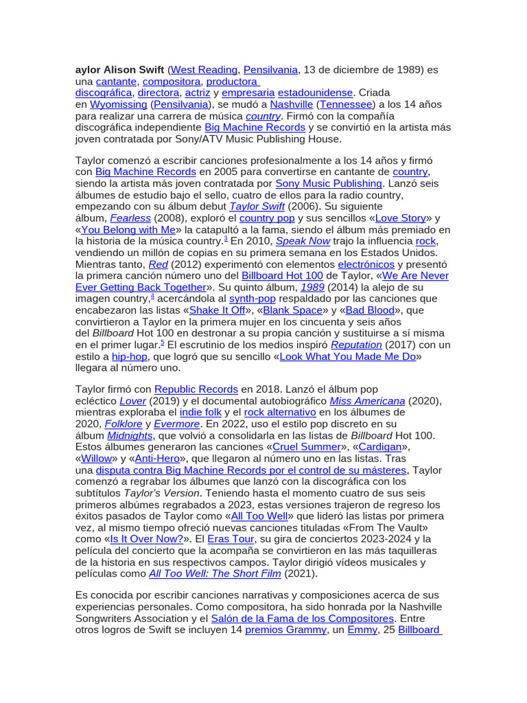 Taylor Alison Swift | PDF