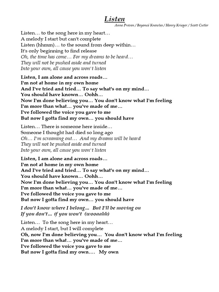 Listen - Letra | PDF