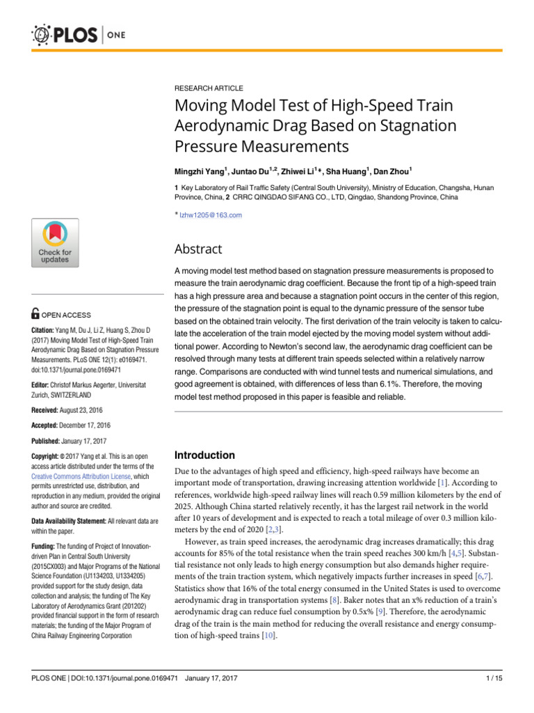 Moving Model Test of High-Speed Train Aerodynamic Drag Based On ...