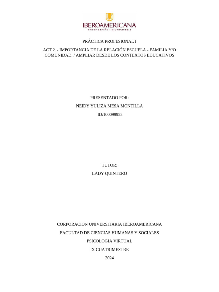 ACT 2. - IMPORTANCIA DE LA RELACIÓN ESCUELA - FAMILIA Y COMUNIDAD | PDF