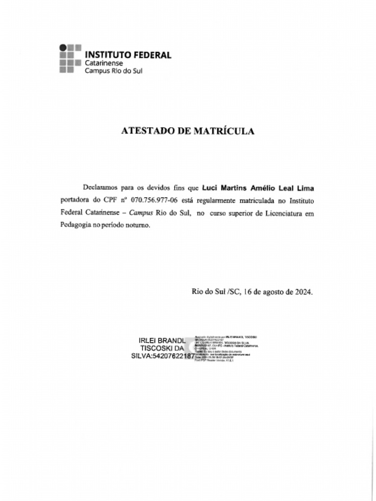 Atestado de Matricula | PDF