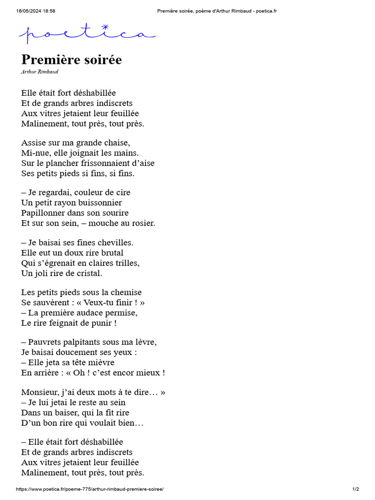 Première Soirée Poème Darthur Rimbaud Pdf
