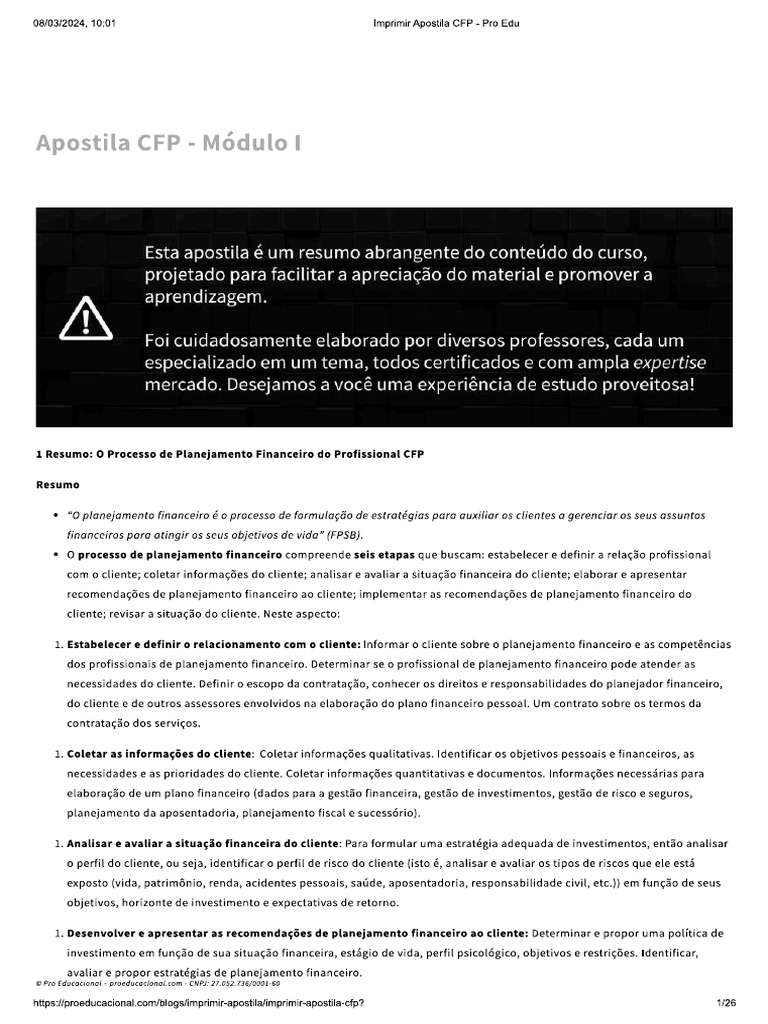 Apostila CFP - Módulo I | PDF
