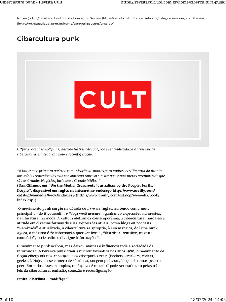 Cibercultura punk - Revista Cult | PDF