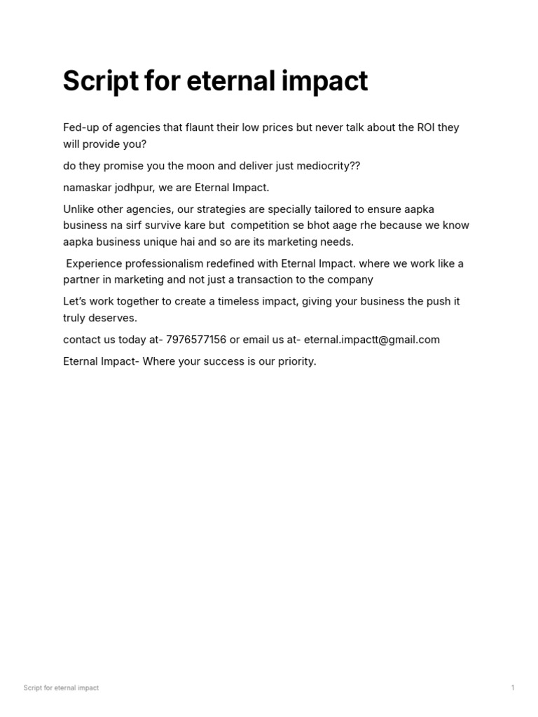 eternal impact reel script | PDF