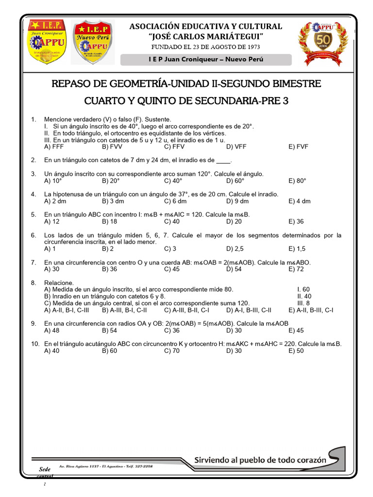 Repaso u2 Bim2 Geom 4to-5to Pre | PDF