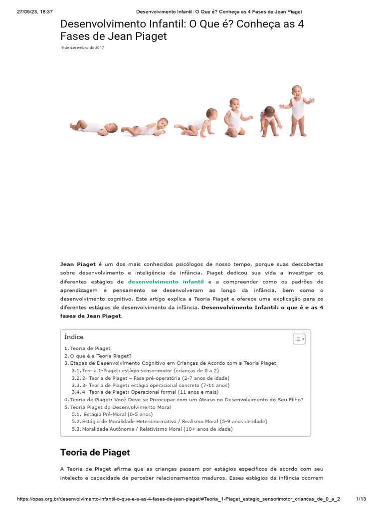 Desenvolvimento Infantil - O Que É - Conheça As 4 Fases de Jean Piaget ...