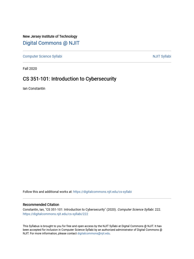 Cs 351 101 Introduction To Cybersecurity Pdf