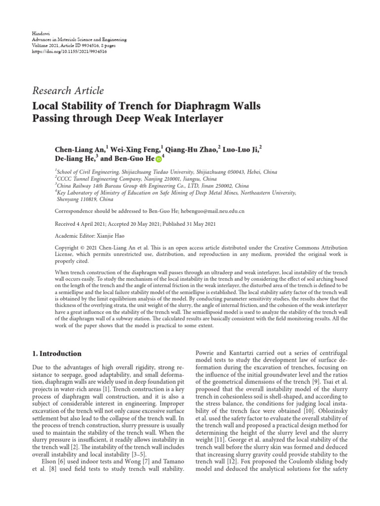 Local Stability of Trench For Diaphragm Walls Pass | PDF