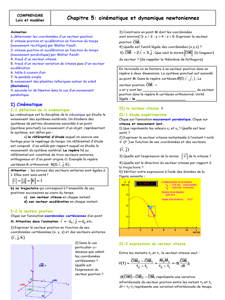 Cinematique Et Dynamique Newtoniennes Cours 2 | PDF