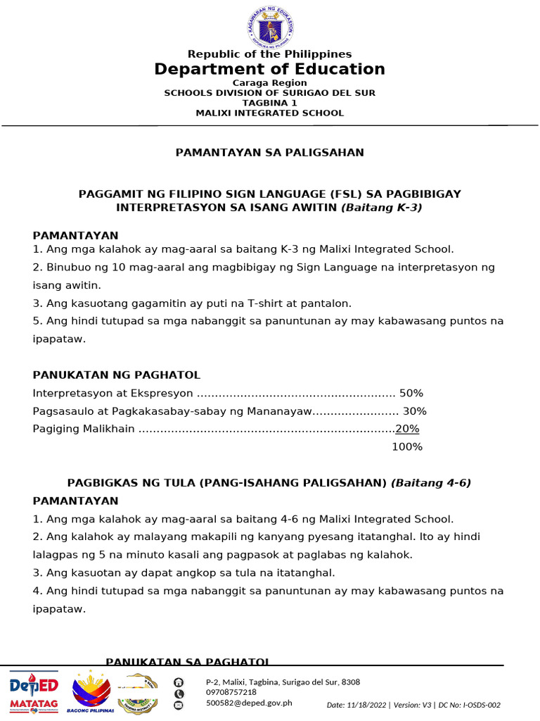 Pamantayan Sa Paligsahan | PDF