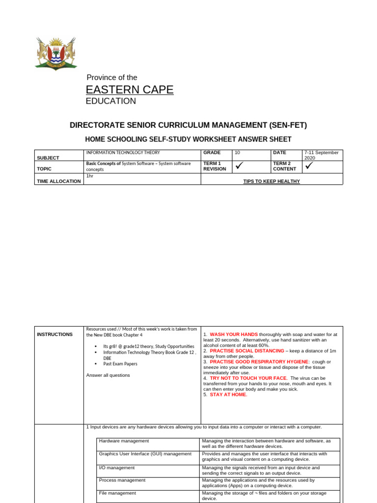 01 IT Grade 10 1 - RevisionBasic Concepts of System Software Answer ...