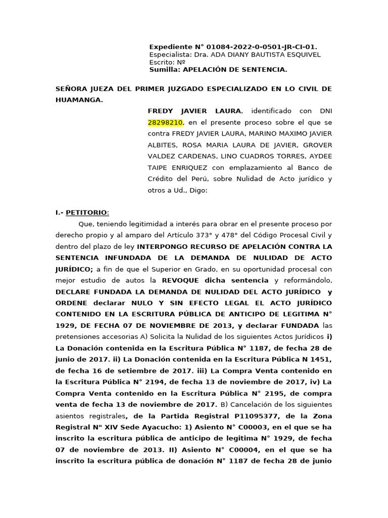 Apelacion de Sentencia y Nulidad de | PDF
