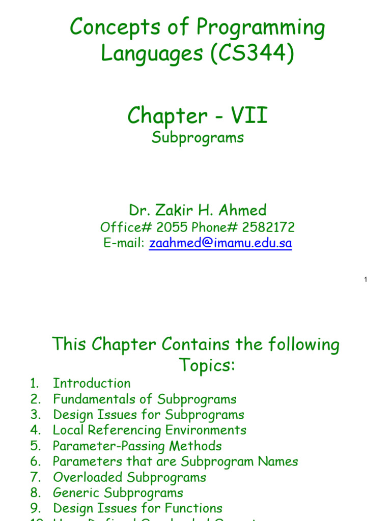 CH 7-Subprograms | PDF
