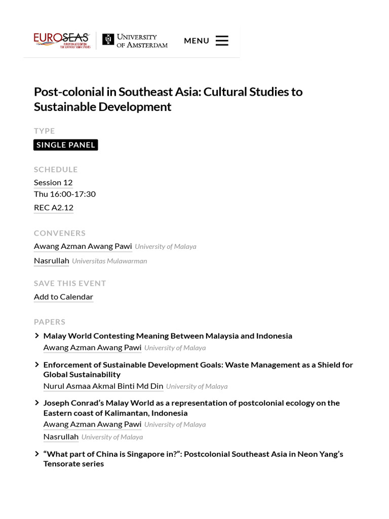 Post-colonial in Southeast Asia- Cultural Studies to Sustainable ...
