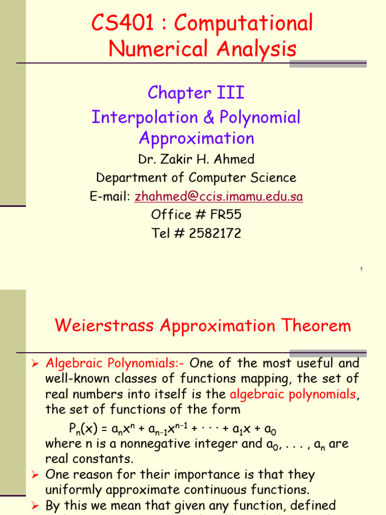 CH 3 - Interpolation & Polynomial Approximation | PDF