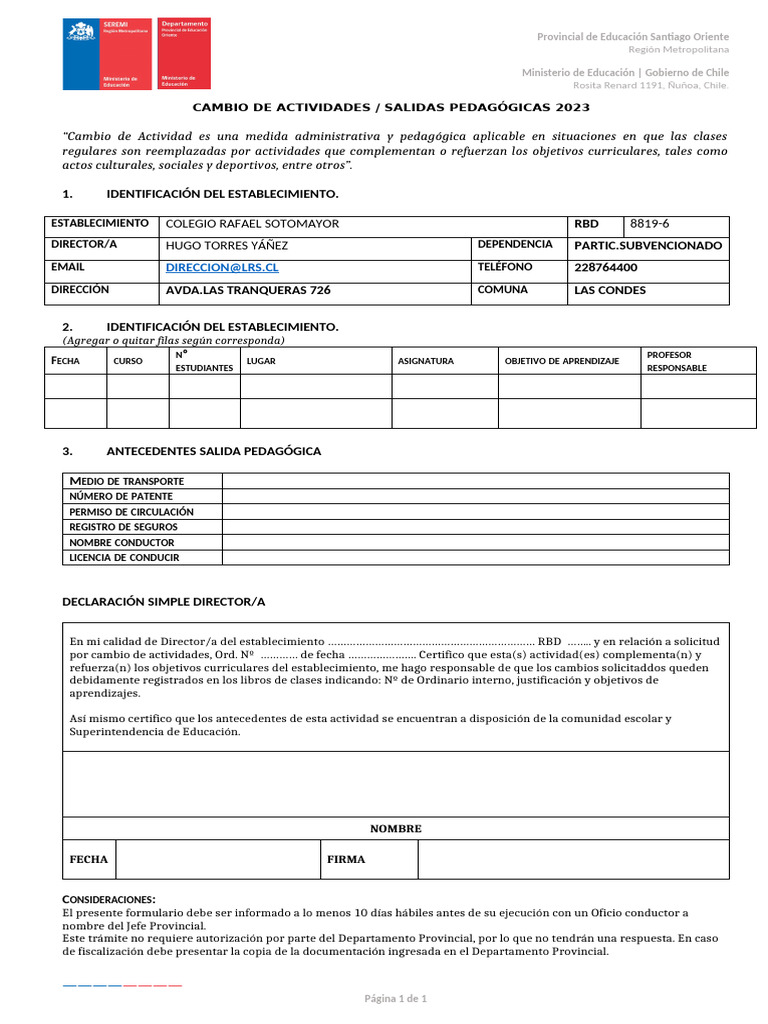 Formato B Salidas Pedagógicas A Contar 2023 - Dpo | PDF