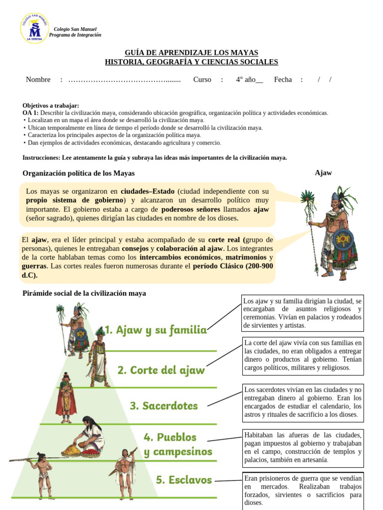Guía de Aprendizaje Organización Política de Los Mayas | PDF