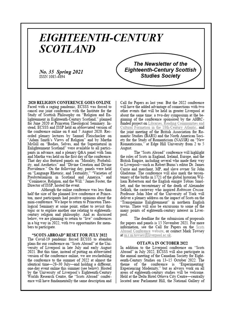 No. 35 SPRING 2021 18th Century Studies | PDF | Scotland | Social Science