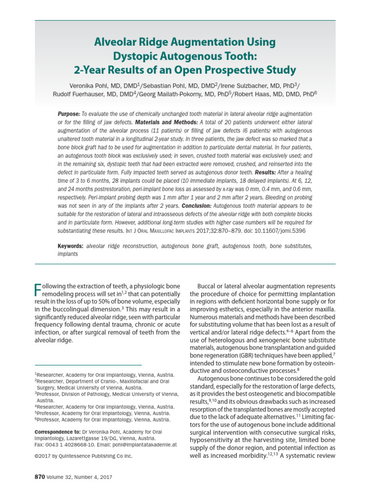 Alveolar Ridge Augmentation Using | PDF