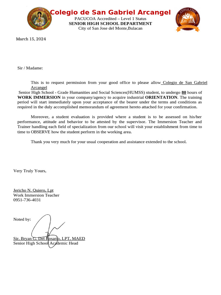 REQUEST-FOR-WORK-IMMERSION | PDF