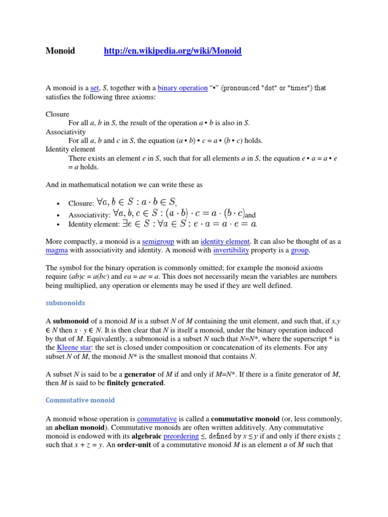 Monoid Set Binary Operation Pdf Class Computer Programming
