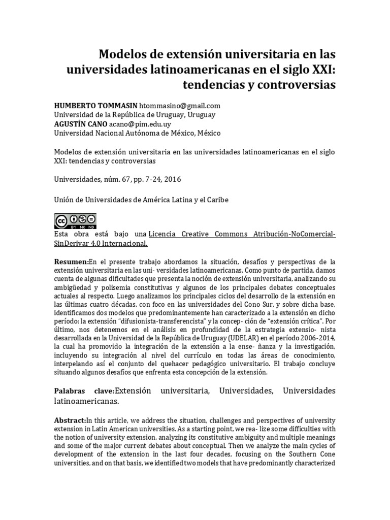 Modelos de Extensión Universitaria en Las Universidades ...