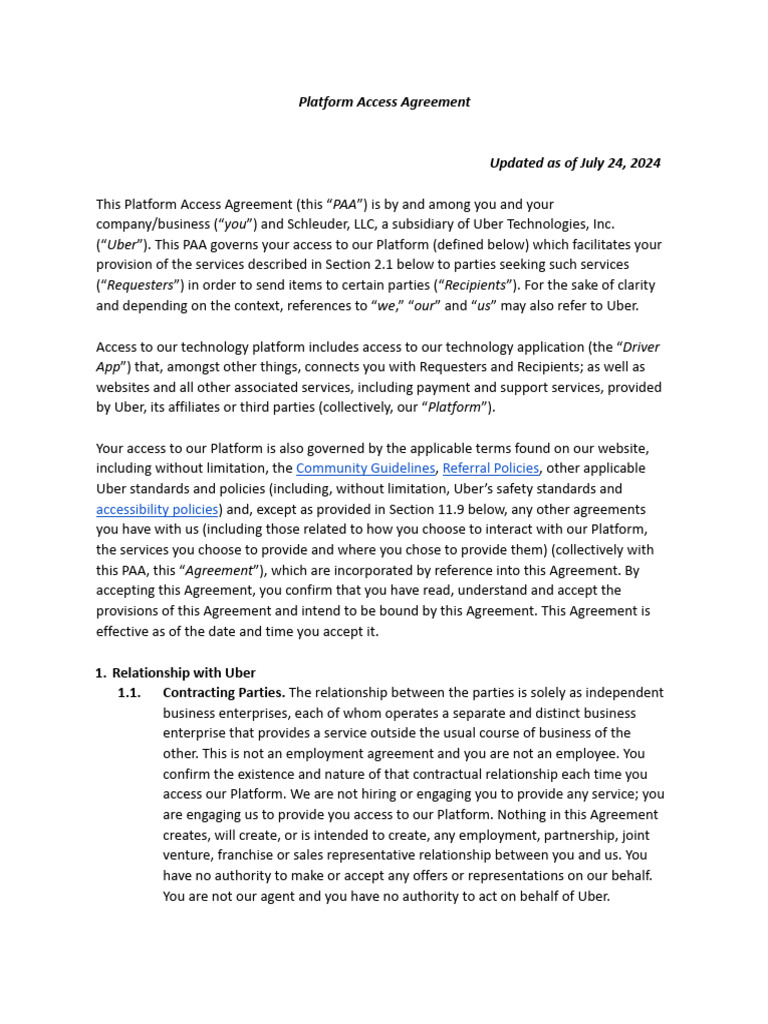 Platform Access Agreement: App") That, Amongst Other Things, Connects ...