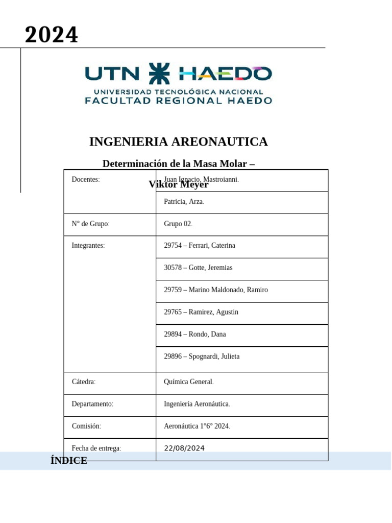 TP N°3 Determinación de La Masa Molar - Viktor Meyer | PDF