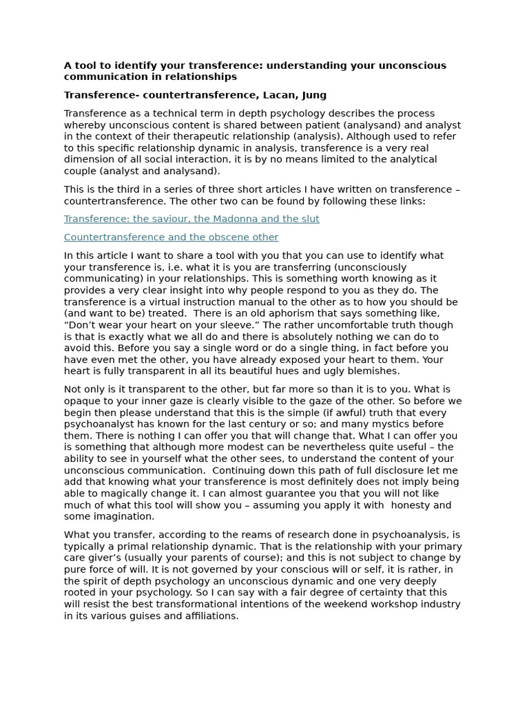 A Tool To Identify Your Transference | PDF