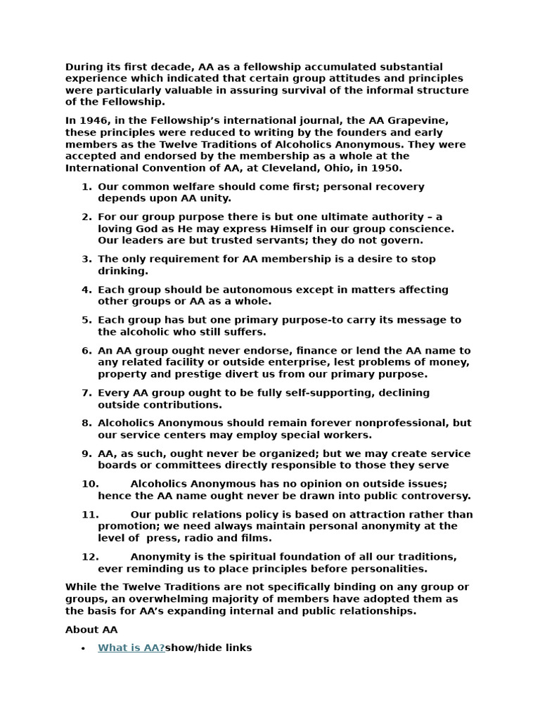 12 Traditions of AA | PDF