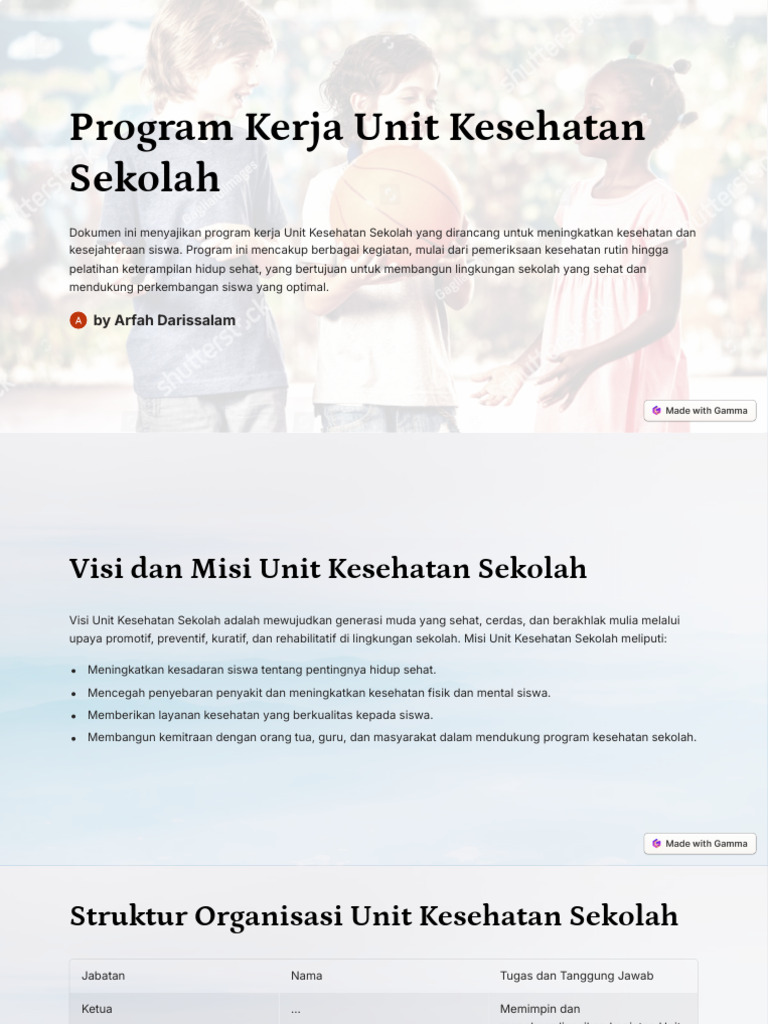 Program Kerja Unit Kesehatan Sekolah | PDF