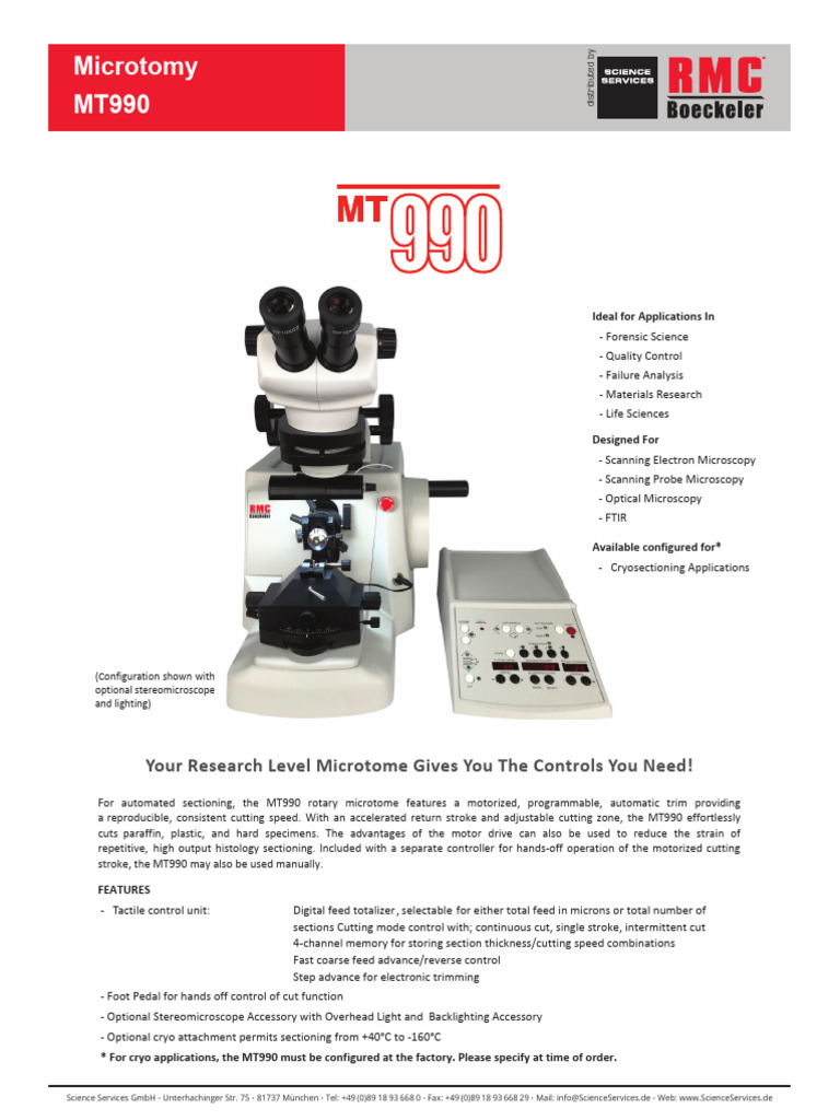 Scienceservices Mt-990 Microtome Datasheet 1 | PDF