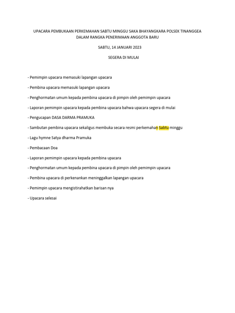 Susunan Upacara Pembukaan Persami | PDF