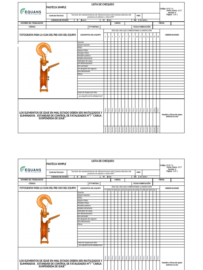 RI-RT-14 CHECK LIST PATECA (r.0 2017) | PDF